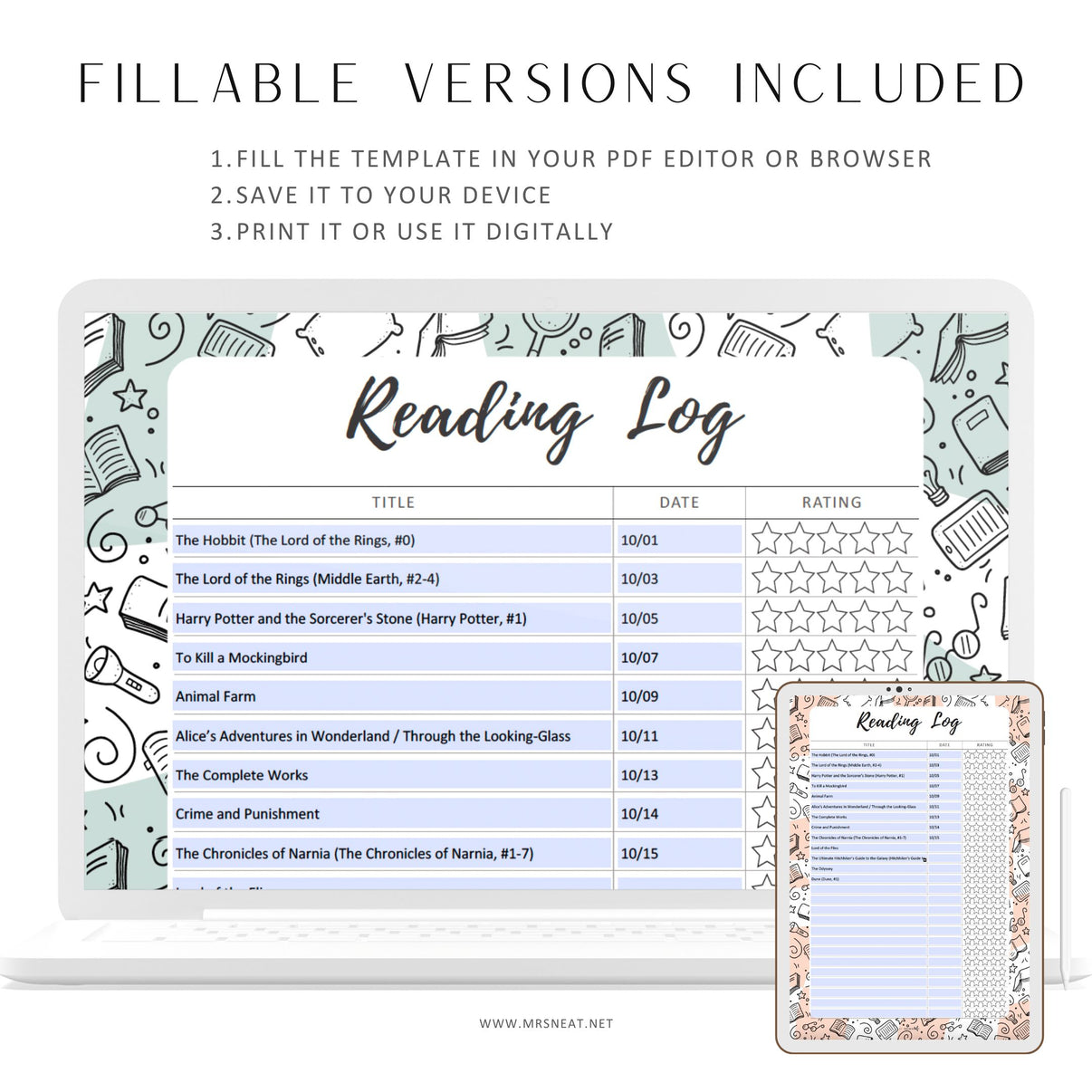 Reading Log Template Printable - M421 – mrsneat