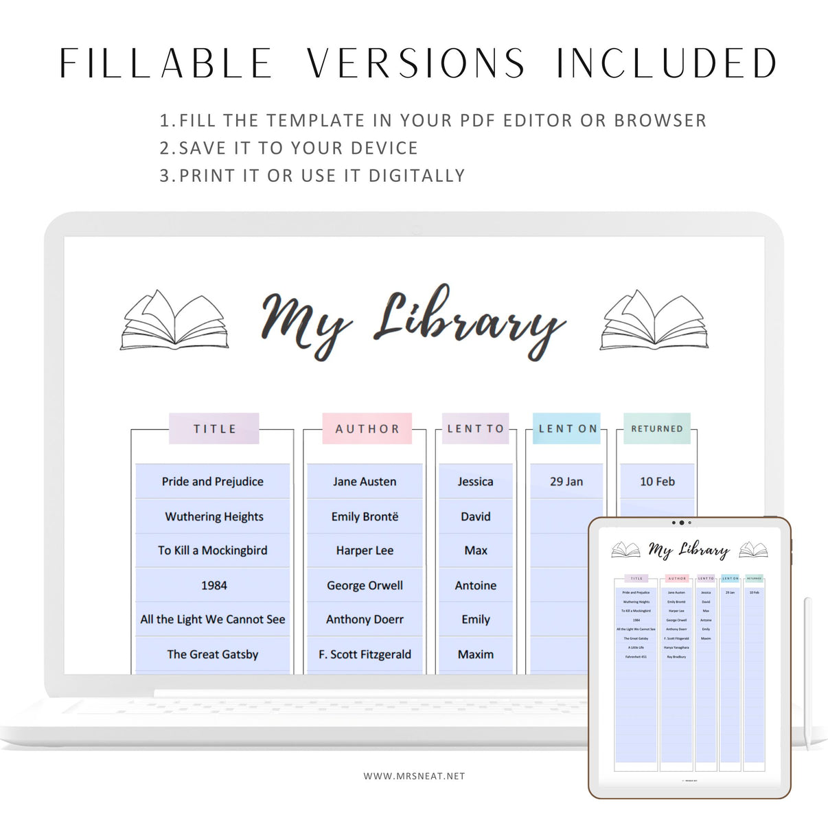My Library Book Tracker Template PRINTABLE - M432 – mrsneat