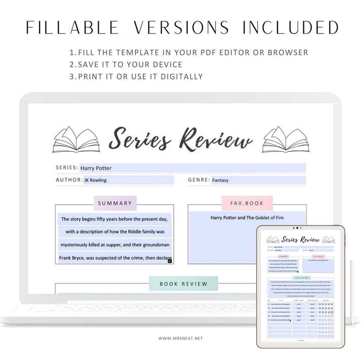 Series Review Tracker Printable - M433 – mrsneat