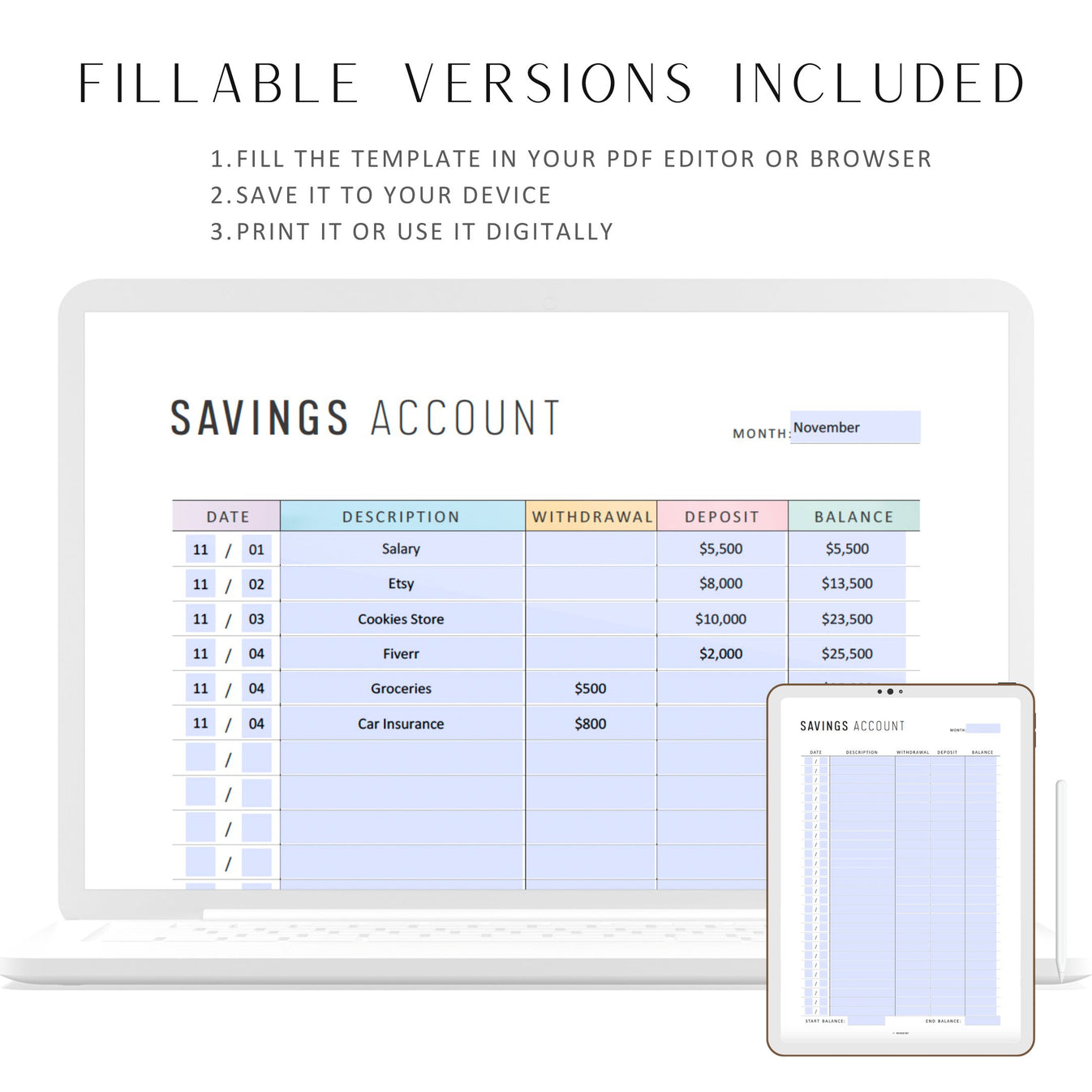 Savings Account Tracker Printable - M440 – mrsneat