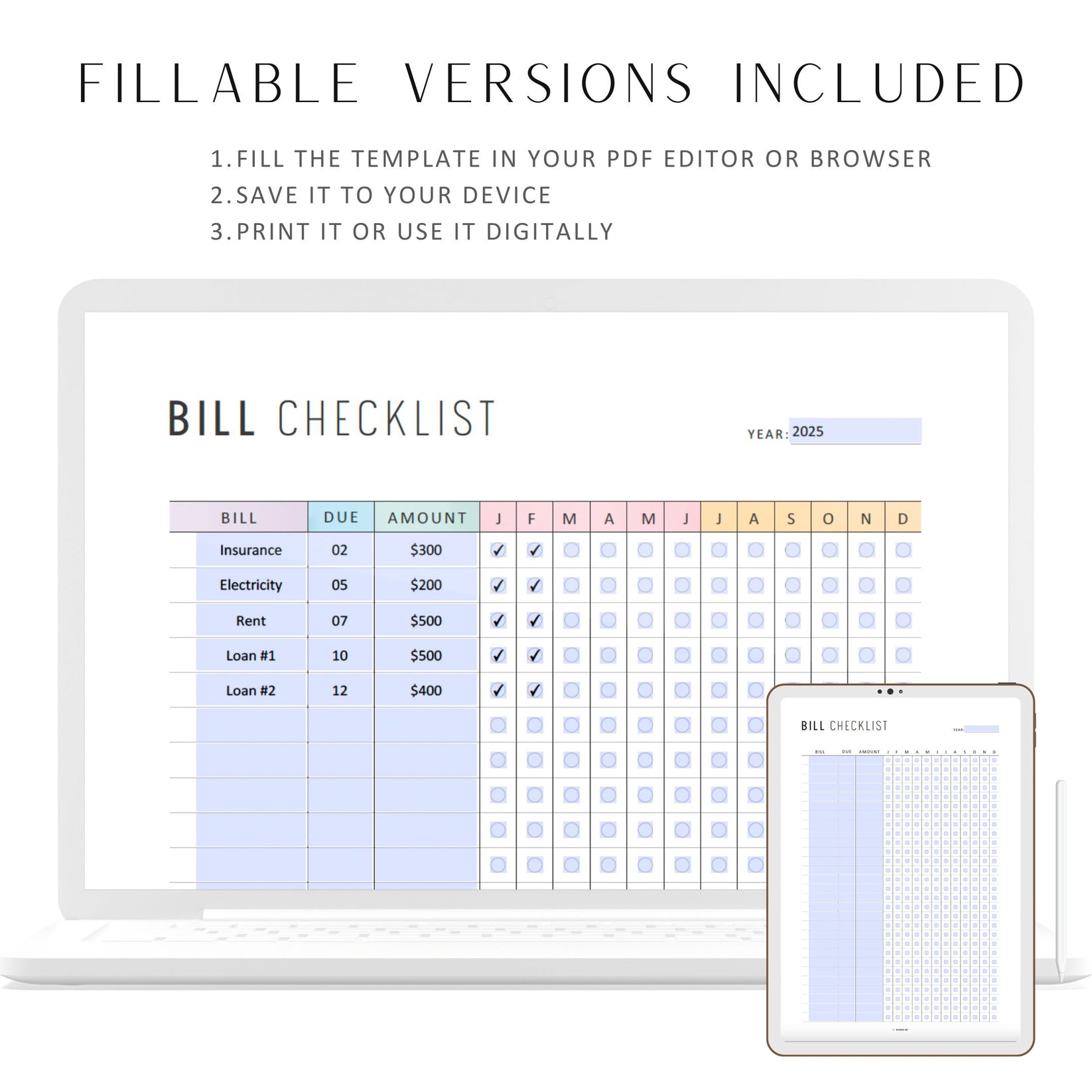 One Year Bill Checklist Printable - M442 – mrsneat