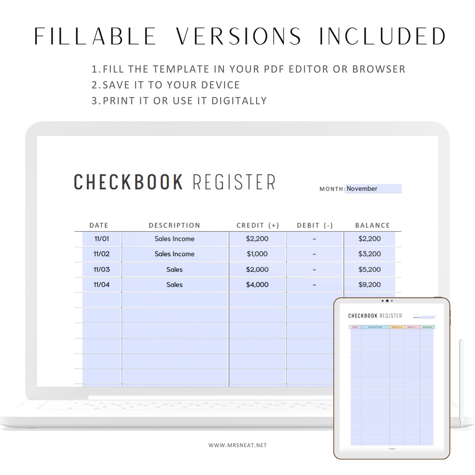 Checkbook Register Printable - M444 – mrsneat