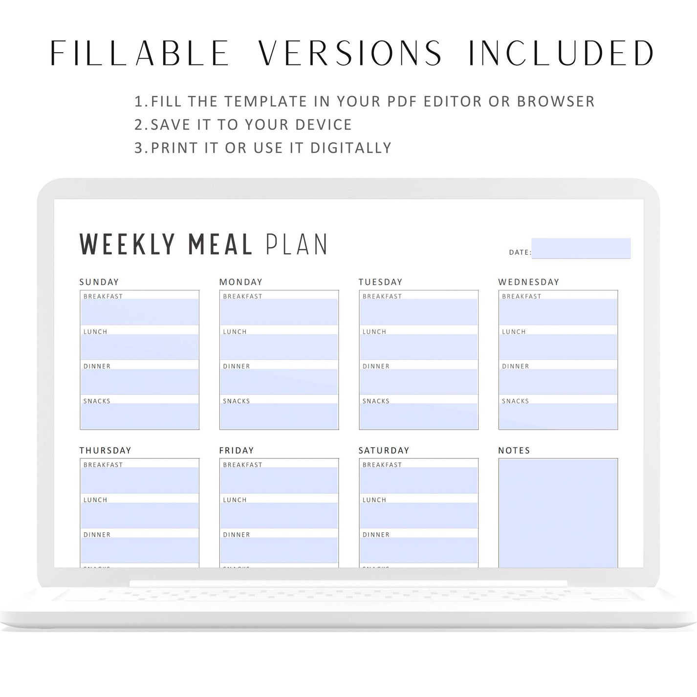 Printable Weekly Meal Planner Landscape - M406 – mrsneat