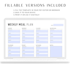 Printable Weekly Meal Planner Landscape - M406 – mrsneat