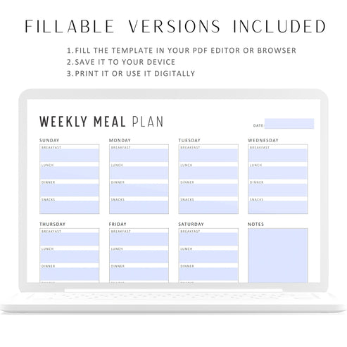 Printable Weekly Meal Planner Landscape - M406 – mrsneat