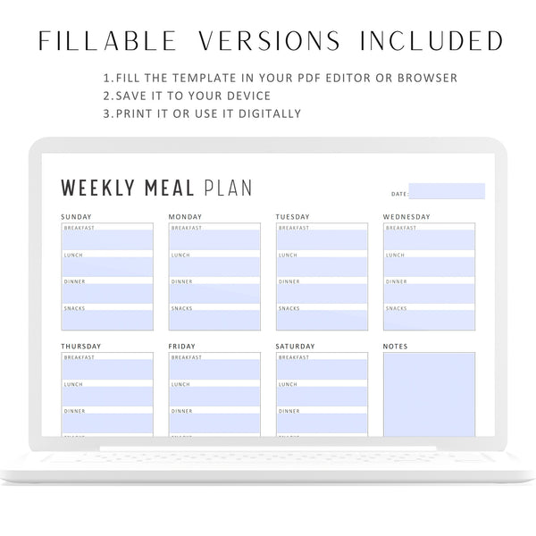 Printable Weekly Meal Planner Landscape - M406 – mrsneat