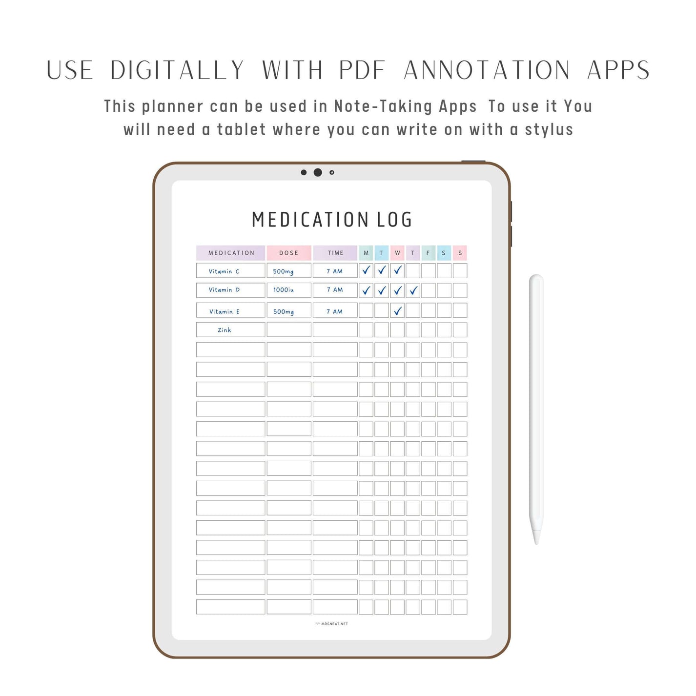Medication Tracker Fillable PDF – mrsneat