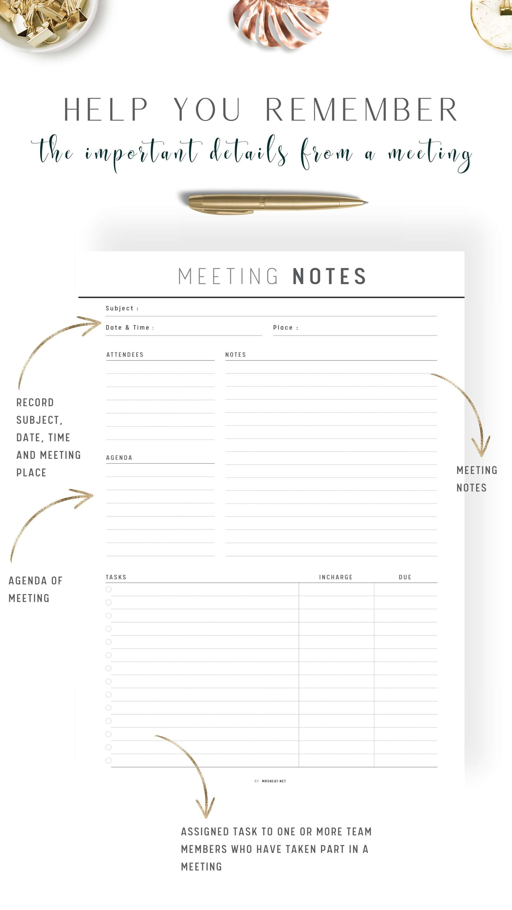 PRINTABLE Meeting Notes Template - M286 – mrsneat