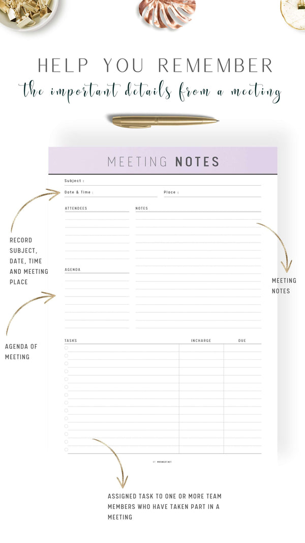 PRINTABLE Meeting Notes Template - M286 – mrsneat