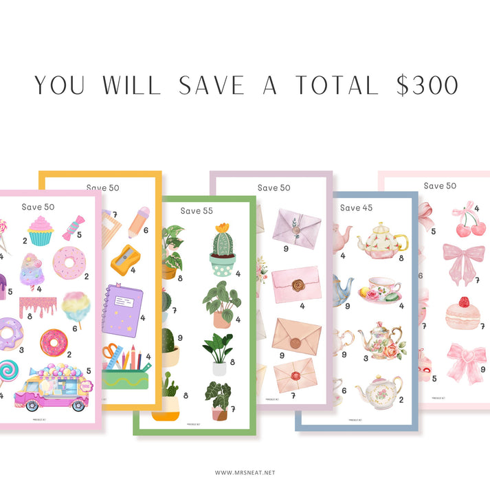 6 Mini Savings Challenges Printable Total Save $300 - M554 – mrsneat
