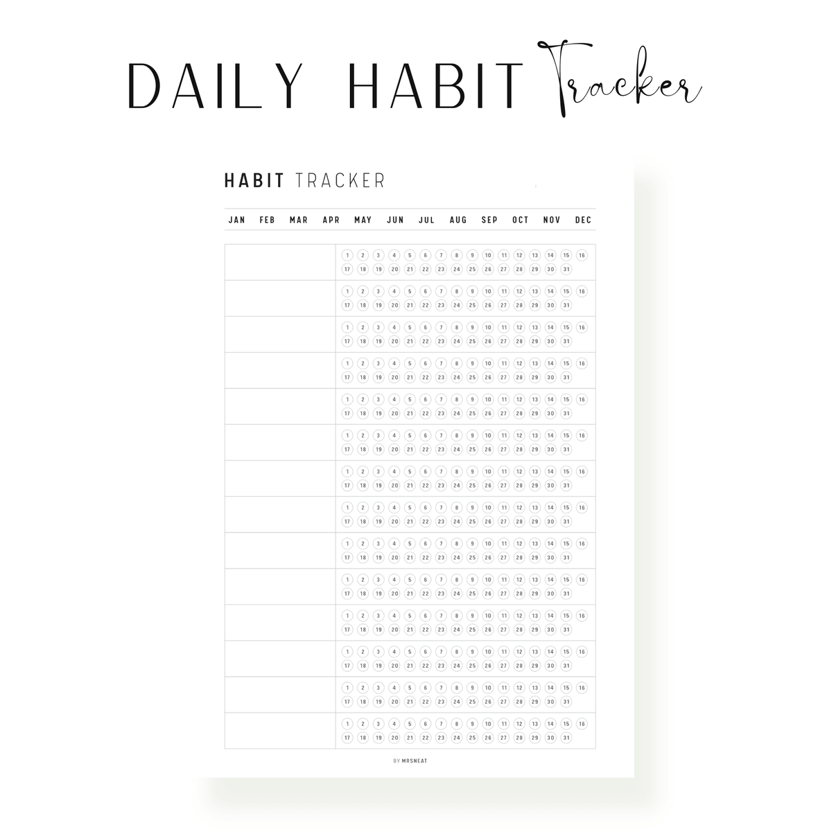 Minimalist Daily Habit Tracker Mrsneat