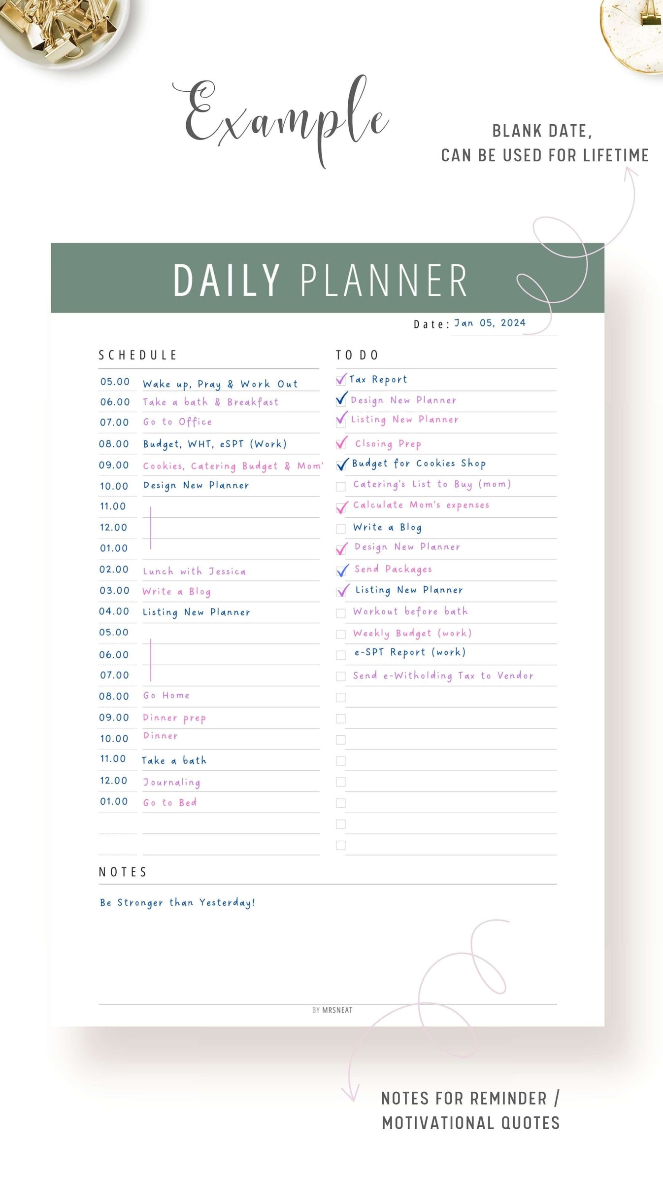 Colorful Minimalist Daily Planner Printable – mrsneat