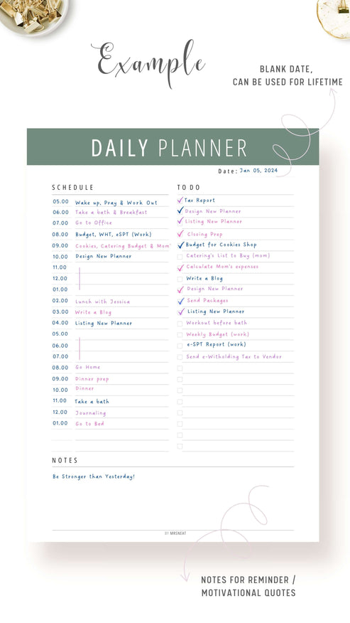 Colorful Minimalist Daily Planner Printable – mrsneat