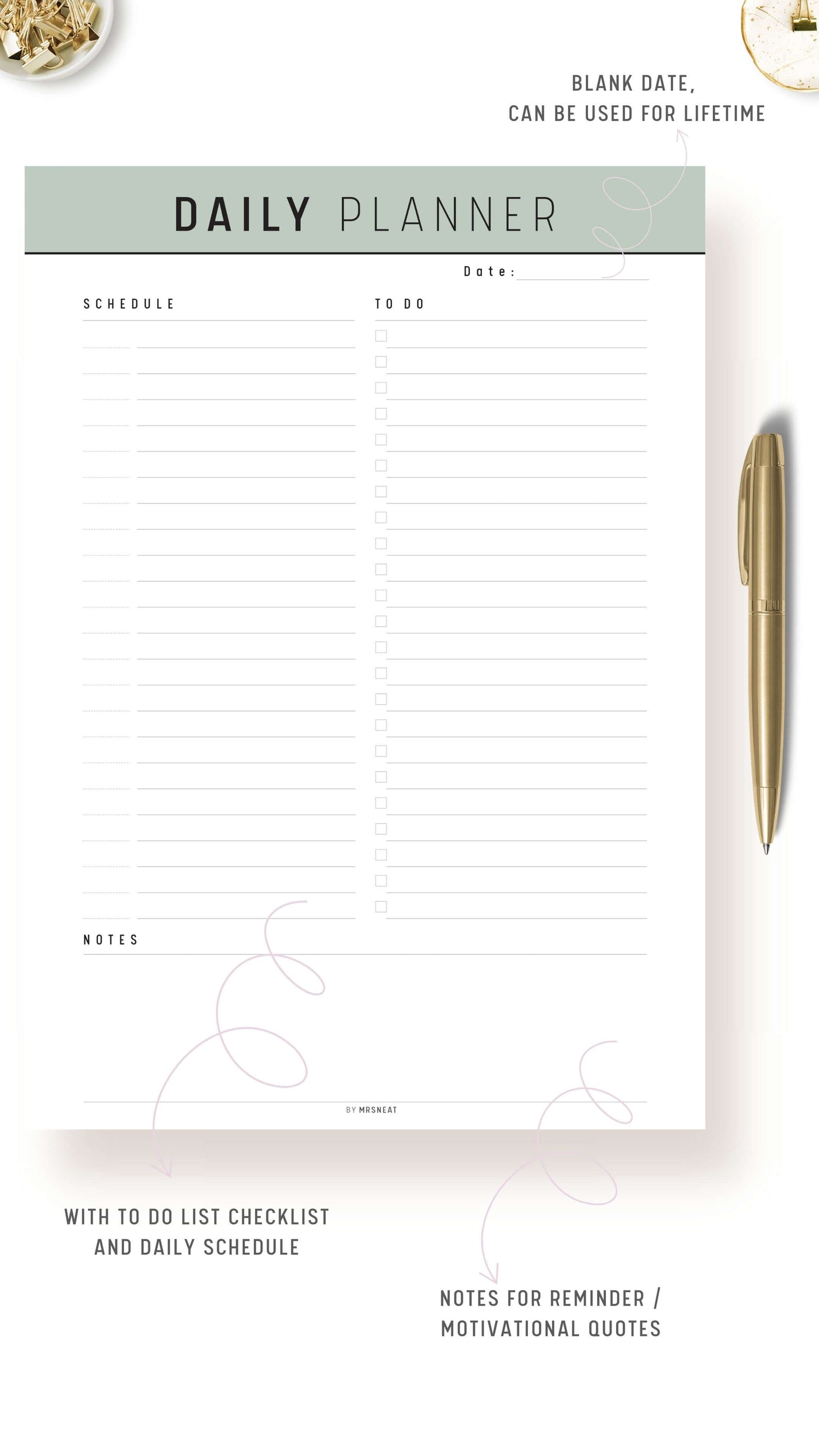 Colorful Minimalist Daily Planner Printable – mrsneat