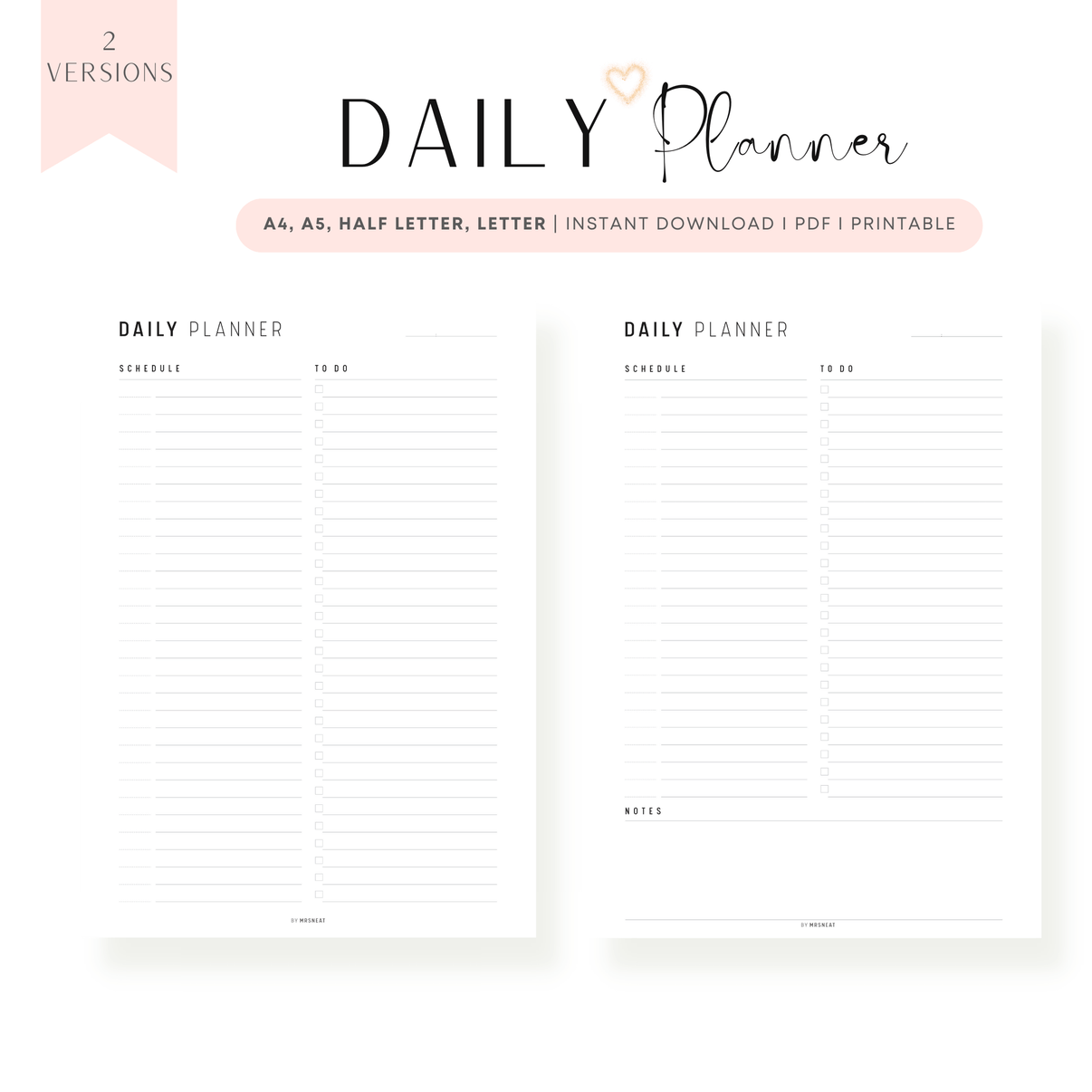 Minimalist Daily Planner Printable – mrsneat