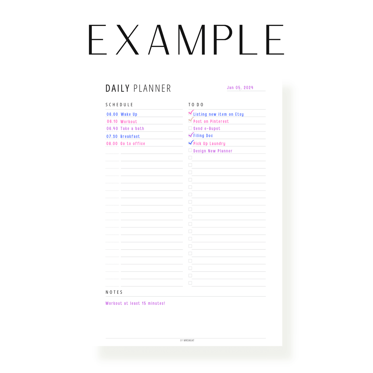 Minimalist Daily Planner Printable – mrsneat