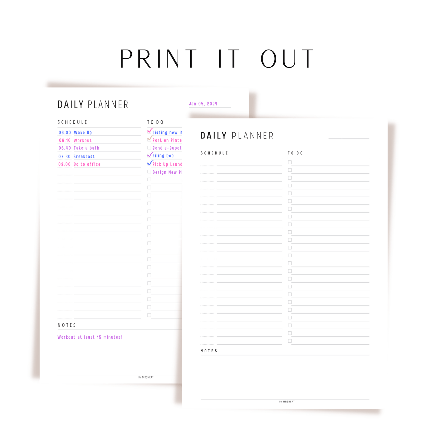 Minimalist Daily Planner Printable – mrsneat
