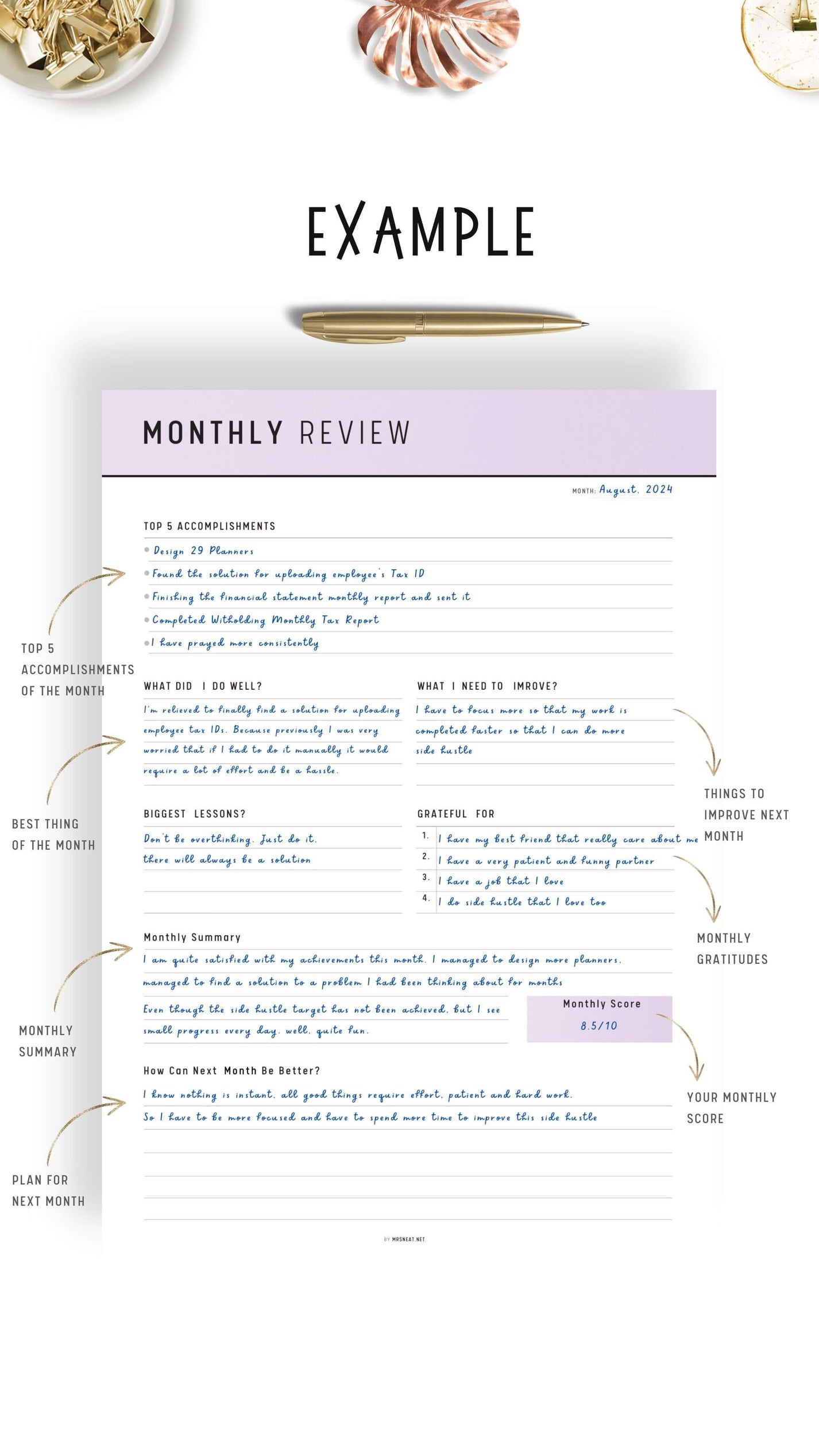 Monthly Review Template Printable – mrsneat