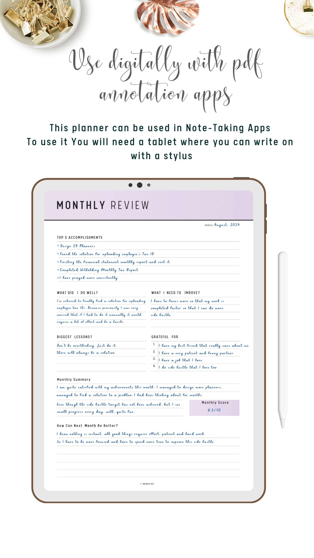 Monthly Review Template Printable – mrsneat