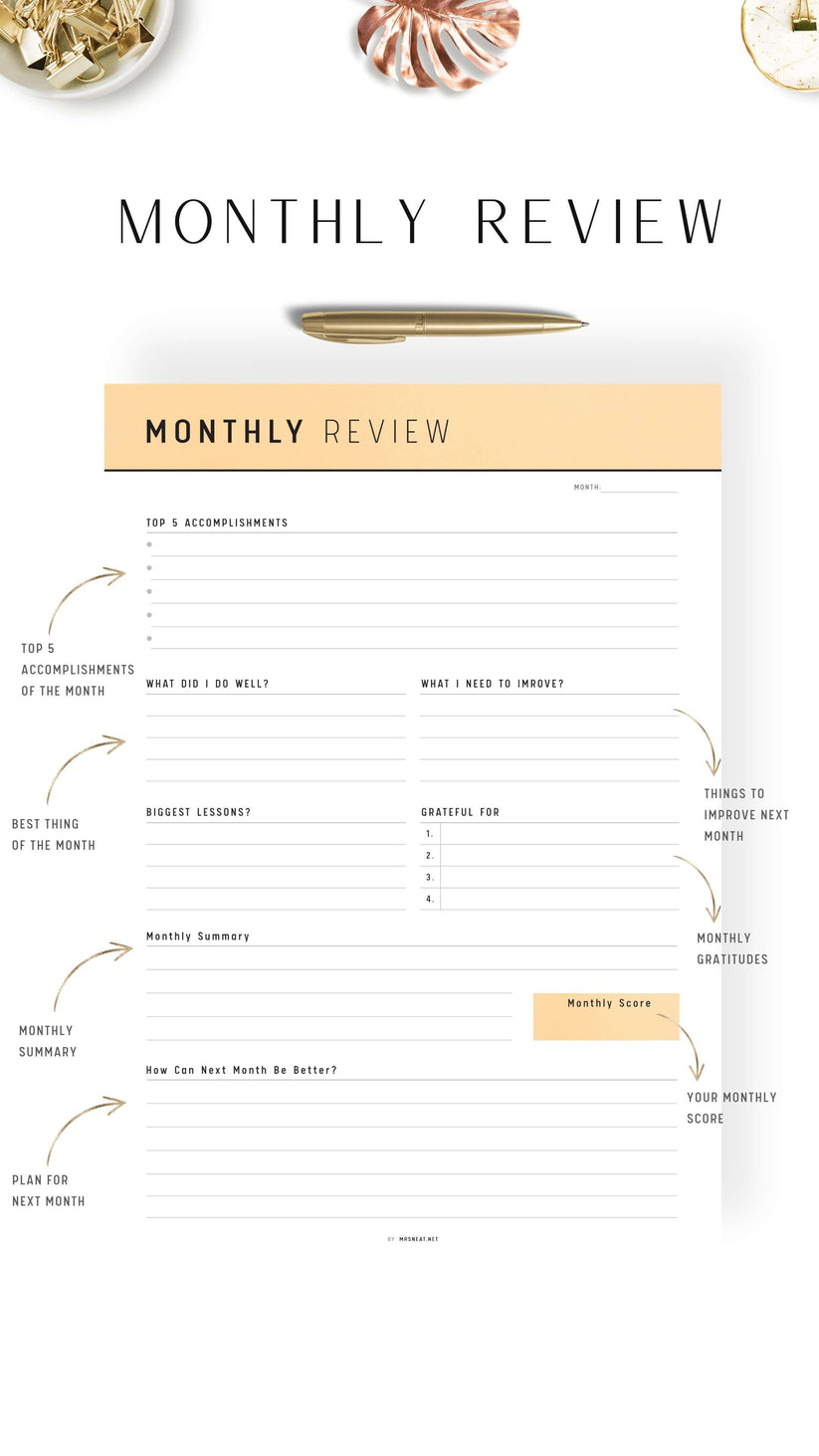 Monthly Review Template Printable – mrsneat