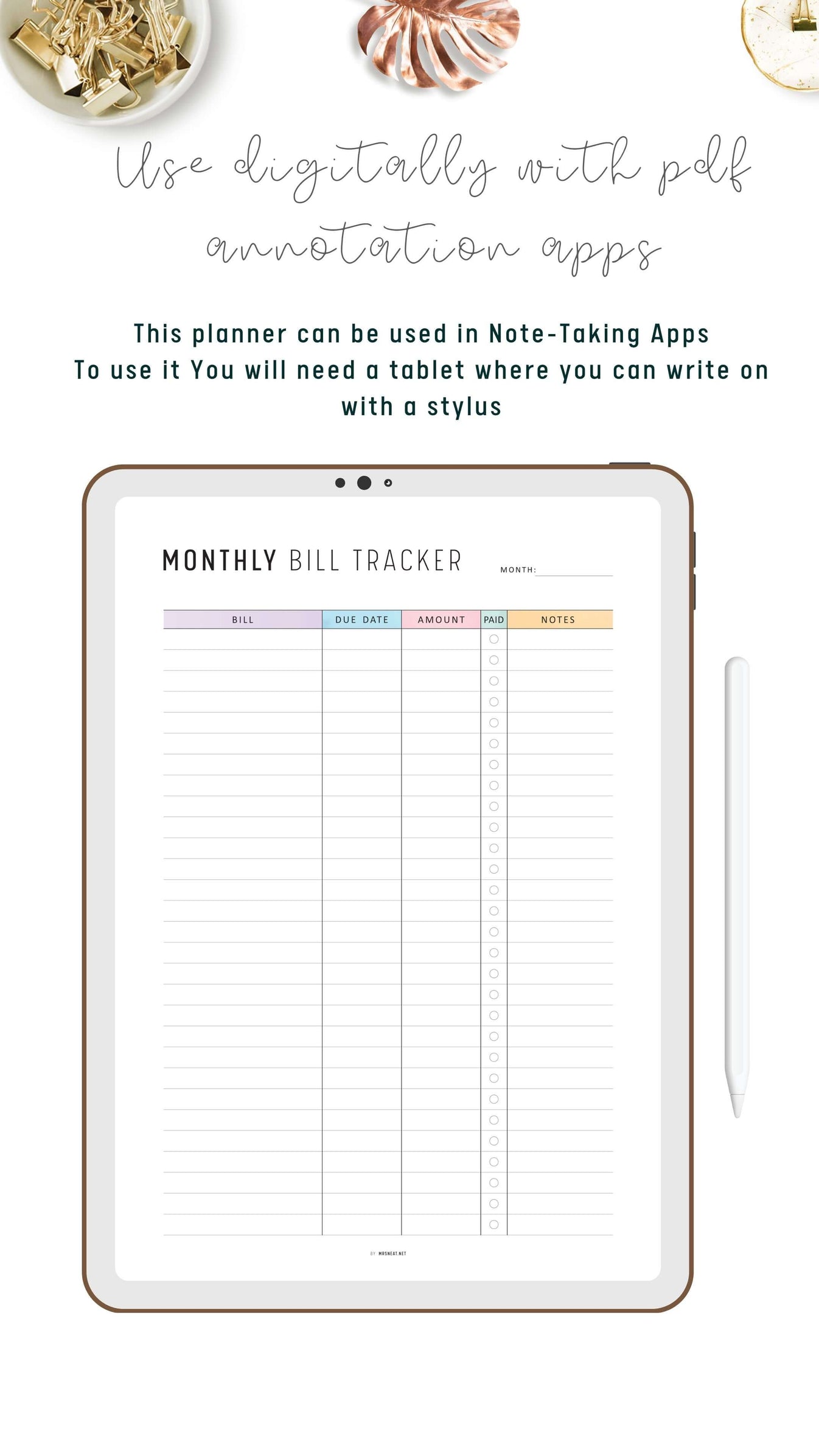 Monthly Bill Tracker Printable - M404 – mrsneat