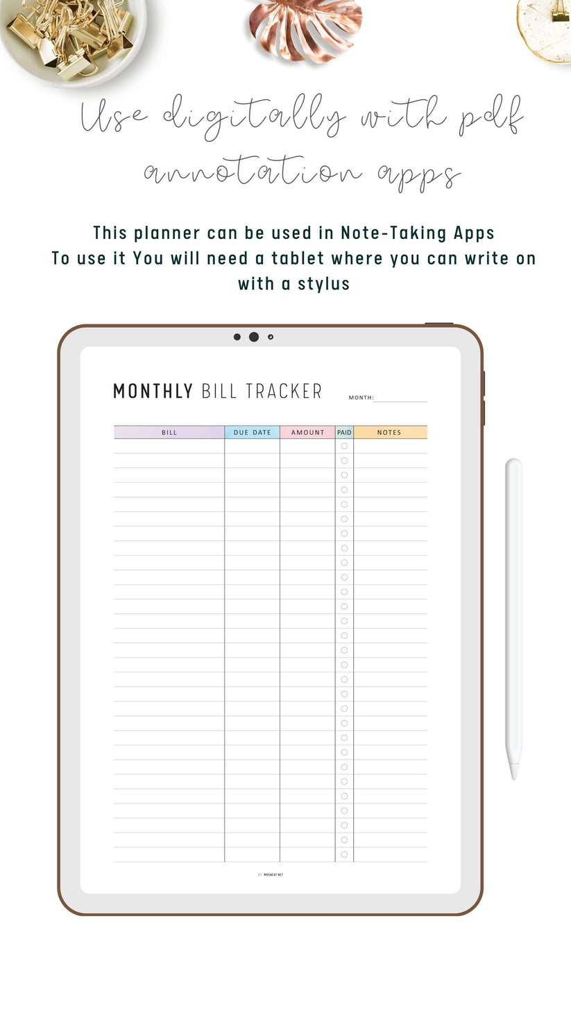 Monthly Bill Tracker Printable – mrsneat