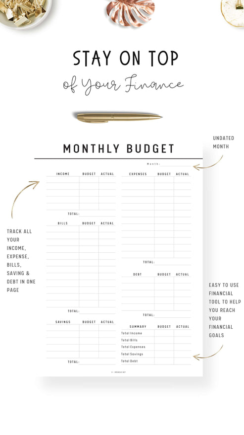 Monthly Budget Planner Template Printable - M280 – mrsneat
