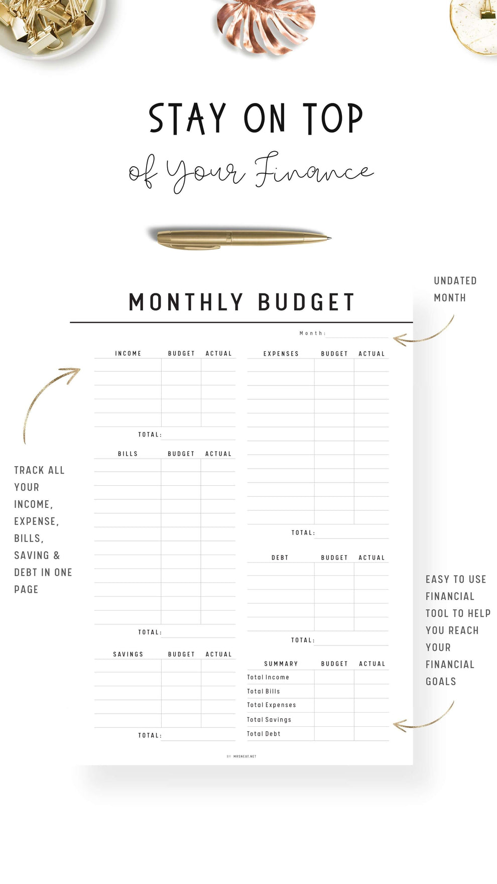 Monthly Budget Planner Template Printable - M280 – mrsneat