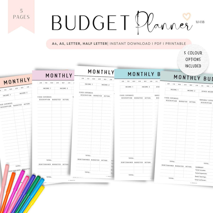 Monthly Budget Template Printable - M418 – mrsneat