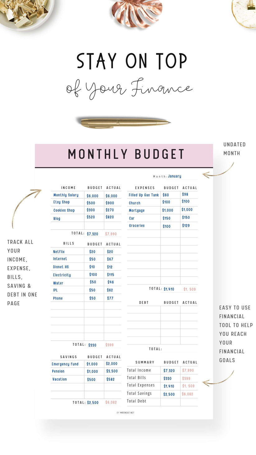 Monthly Budget Planner Template Printable - M280 – mrsneat