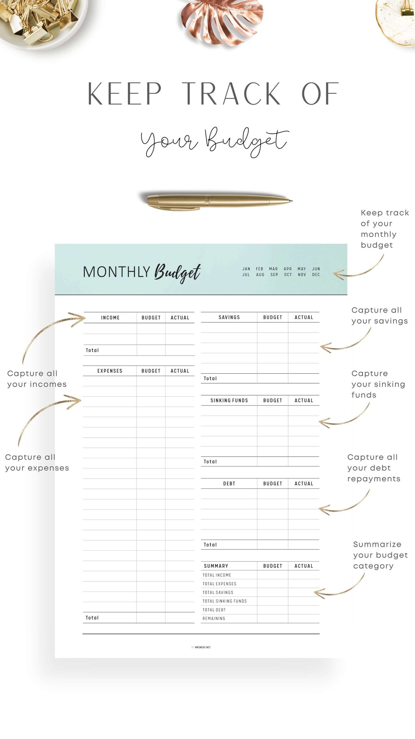 Monthly Budget Tracker Template – mrsneat