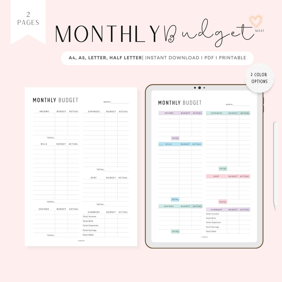 Monthly Budget Printable Colorful - M447 – mrsneat