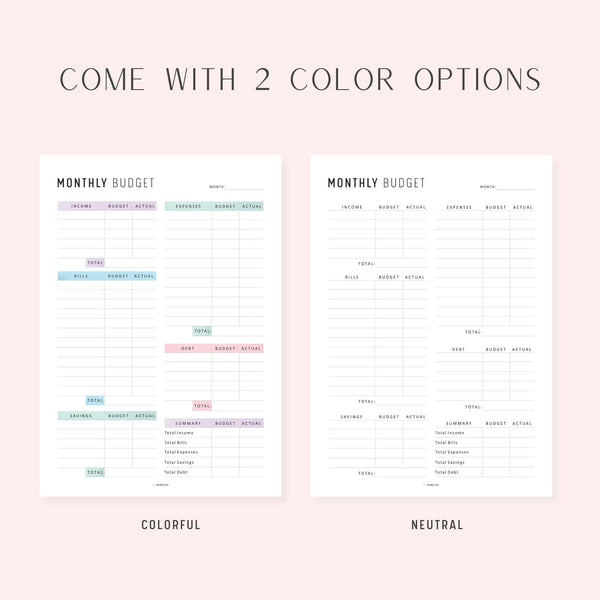 Monthly Budget PRINTABLE Colorful - M447 – mrsneat