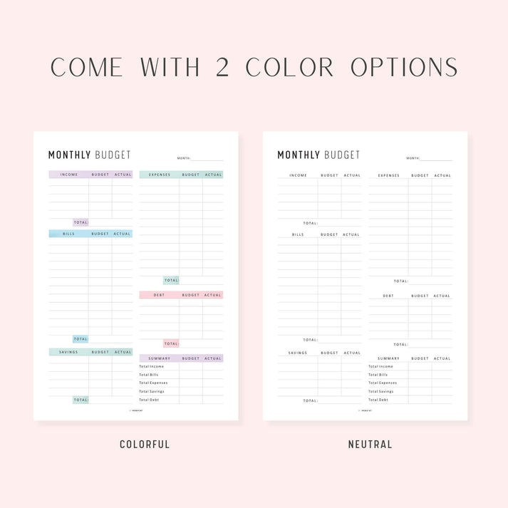 Monthly Budget Printable Colorful - M447 – mrsneat