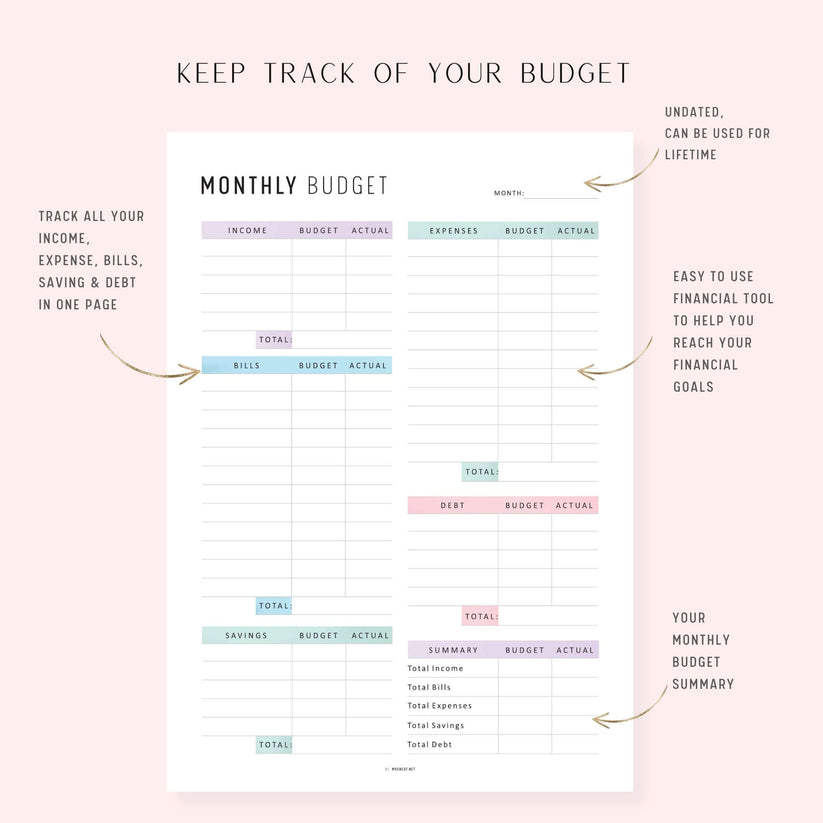 Monthly Budget PRINTABLE Colorful - M447 – mrsneat