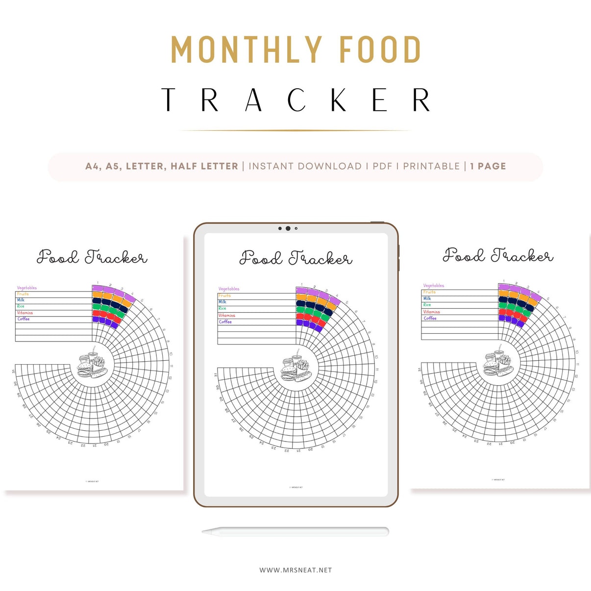 Food Tracker Printable - M544 – mrsneat