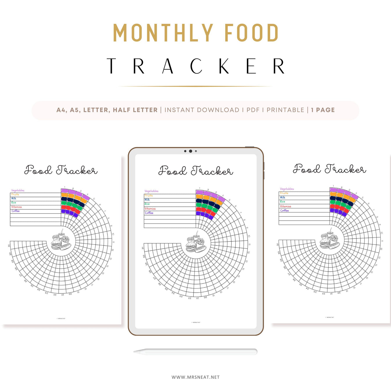 Food Tracker Printable - M544 – mrsneat