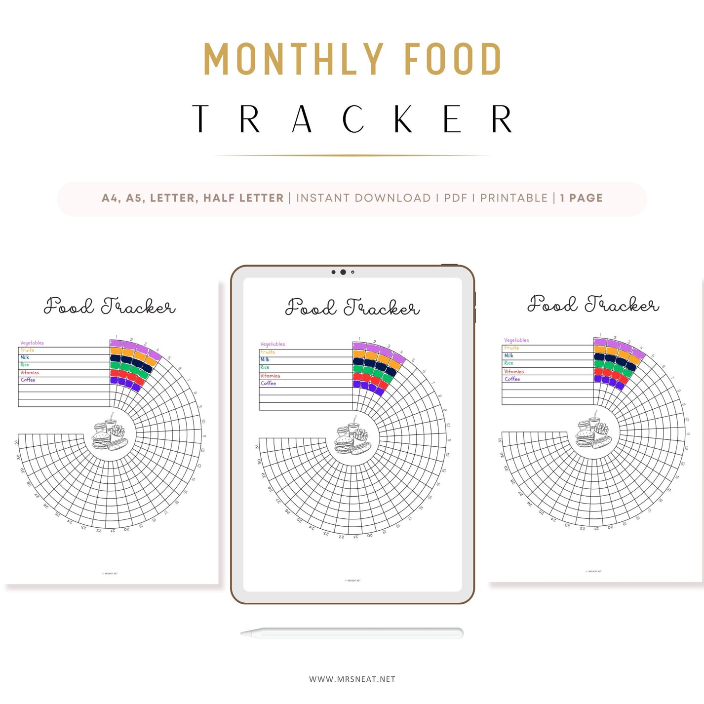Food Tracker Printable - M544 – mrsneat