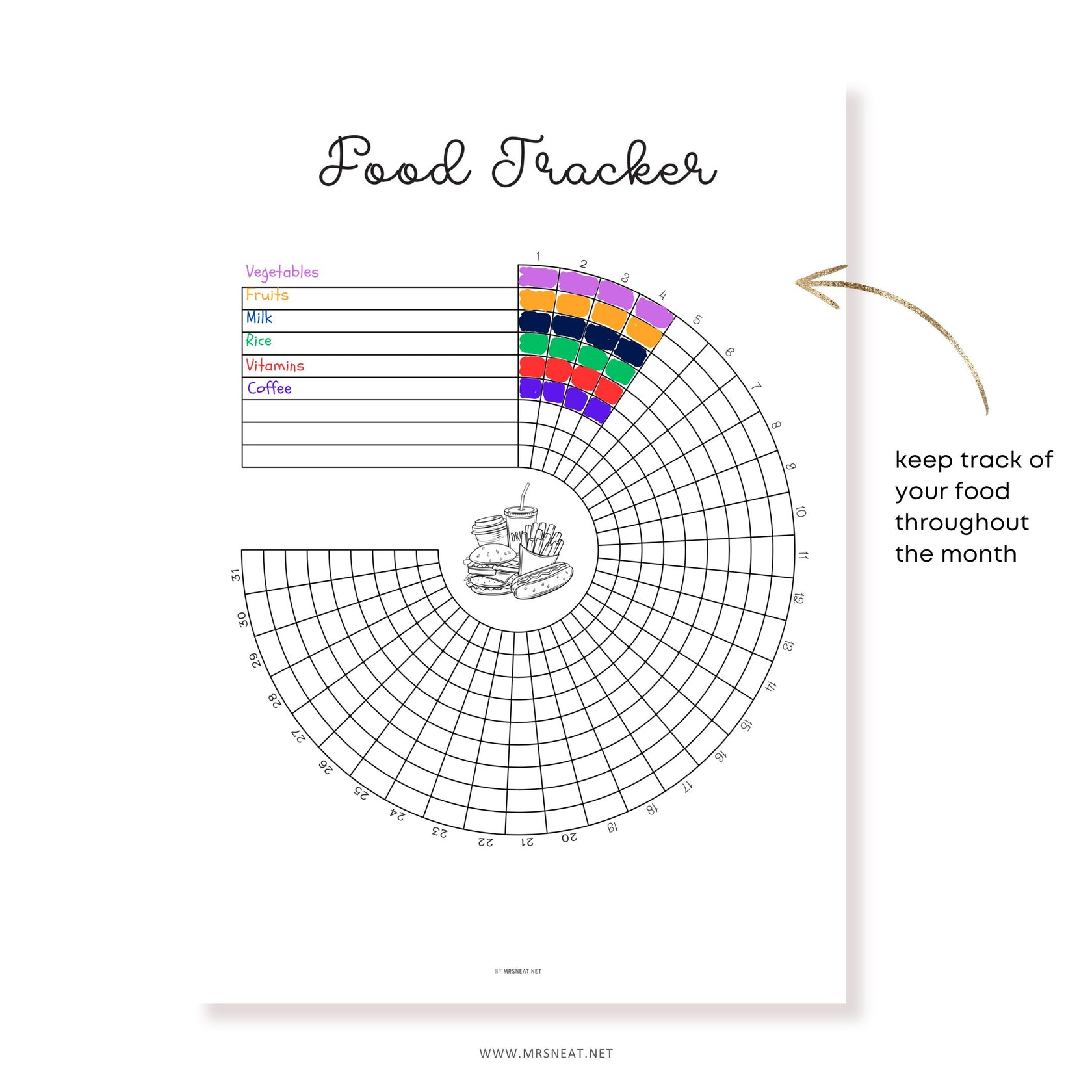 Food Tracker Printable - M544 – mrsneat