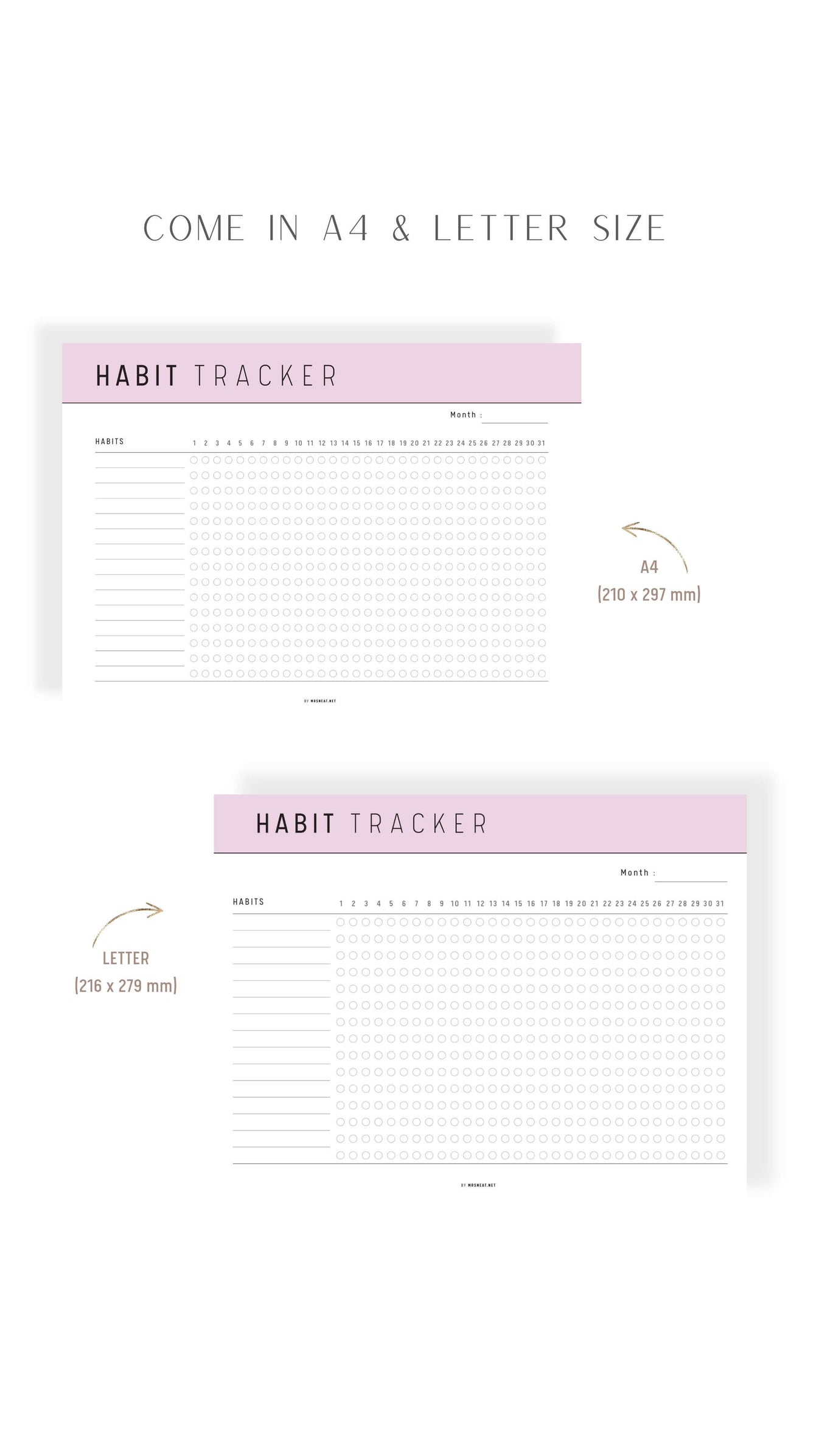 Monthly Habit Tracker Printable 2 Versions - M282 – mrsneat
