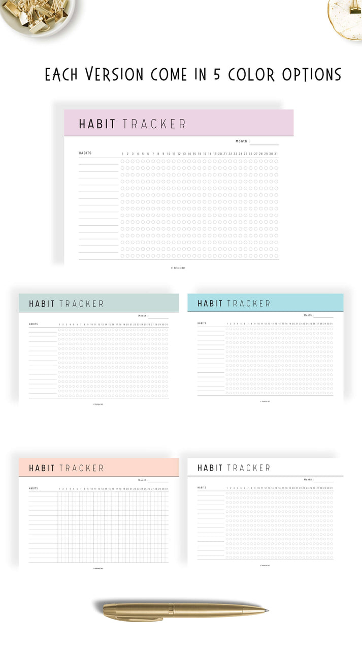 Monthly Habit Tracker Printable 2 Versions - M282 – mrsneat
