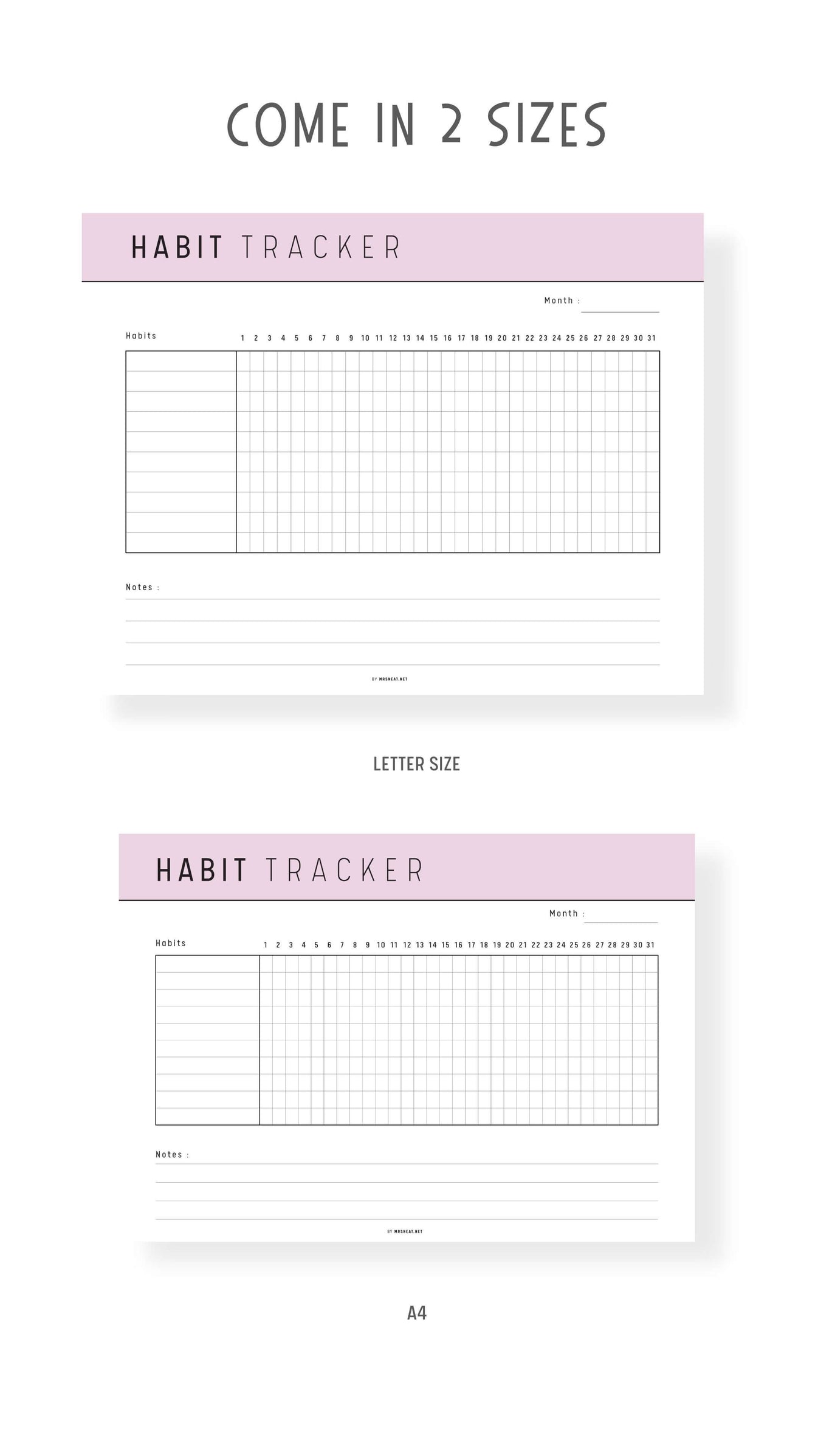 Monthly Habit Tracker Template Printable - M270 – mrsneat