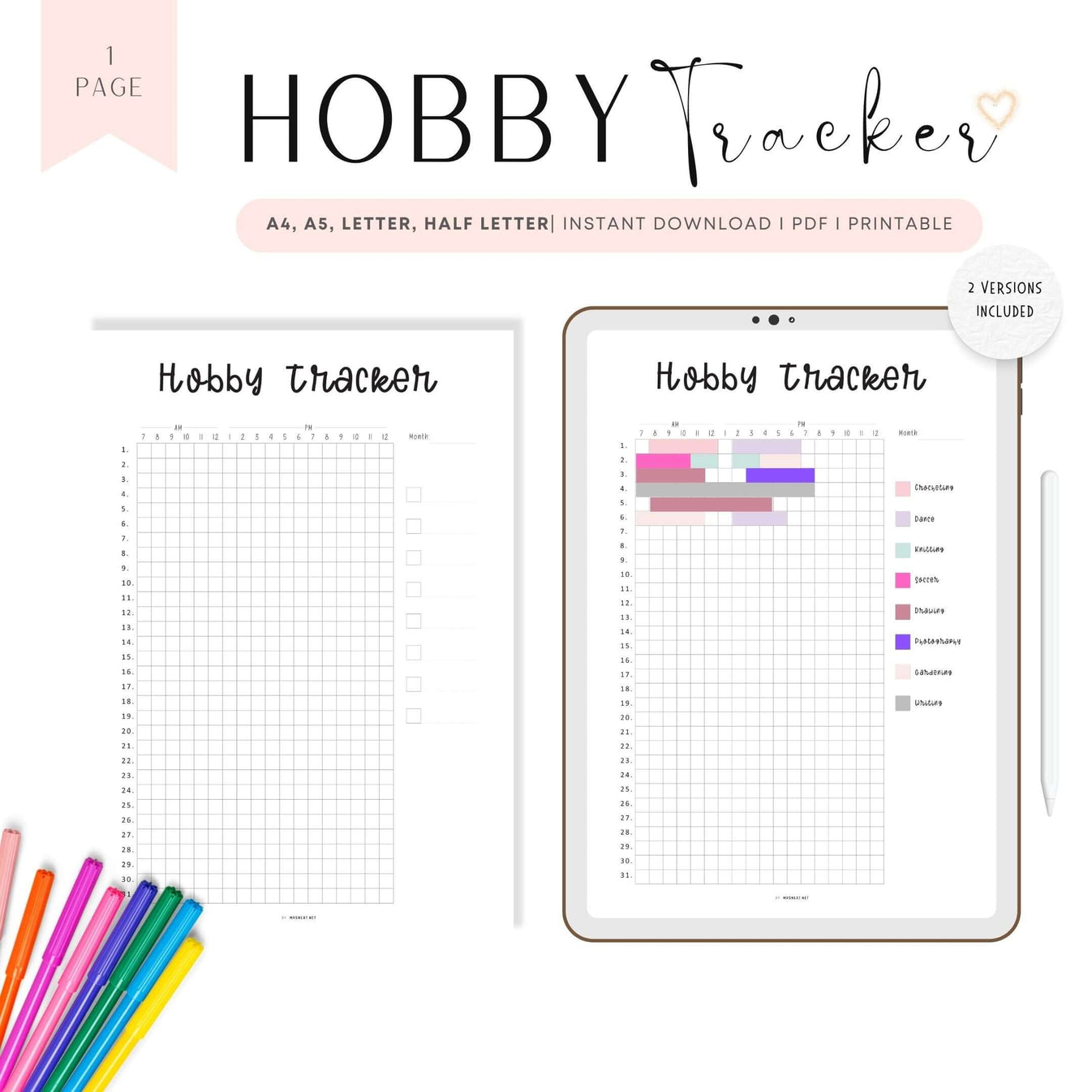 Monthly Hobby Tracker Template – mrsneat