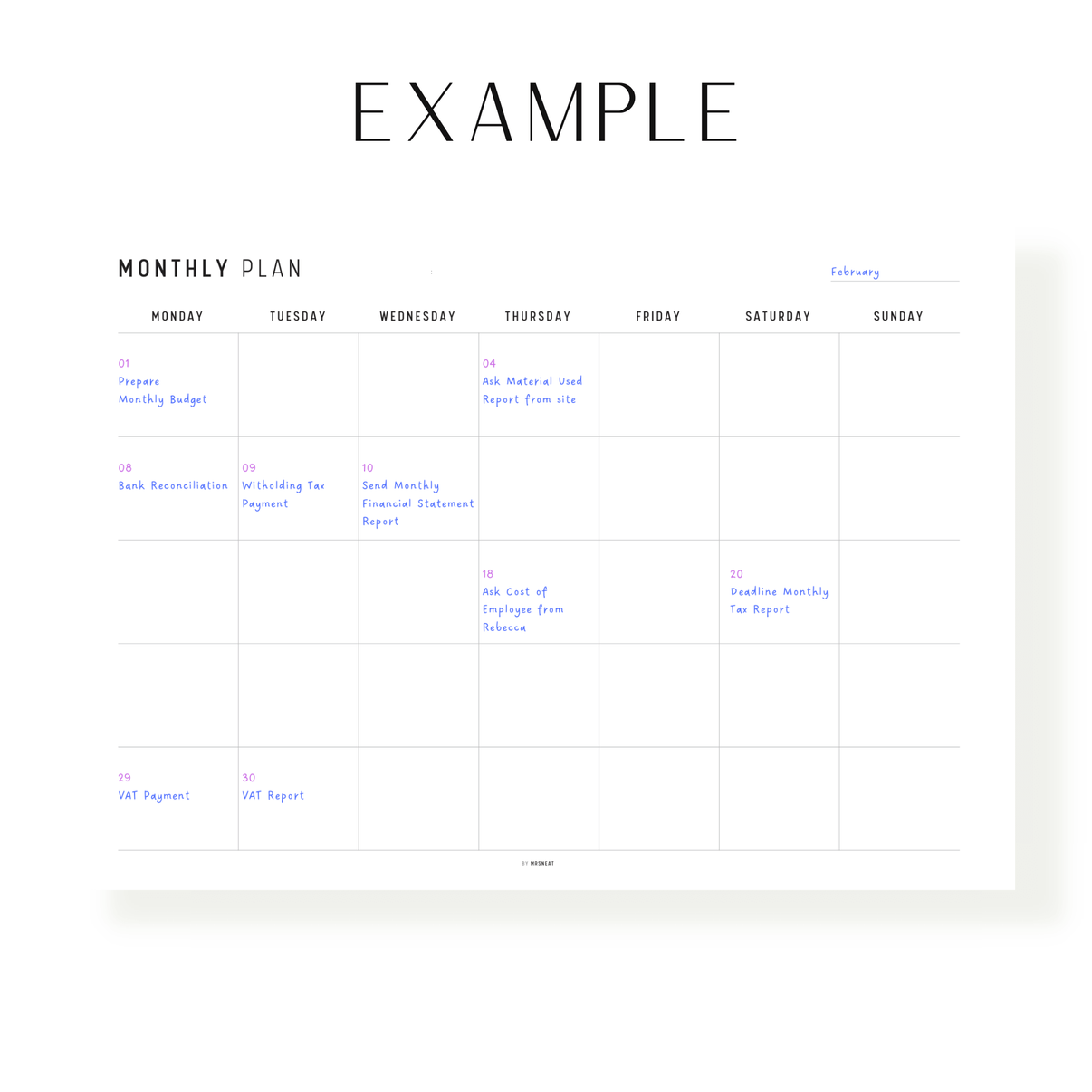 Landscape Monthly Planner Template – mrsneat