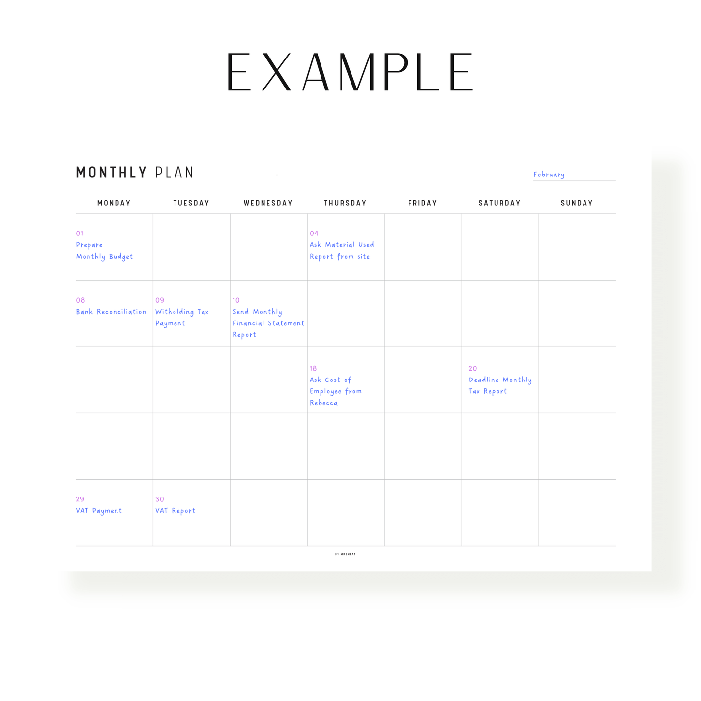 Landscape Monthly Planner Template - M211 – mrsneat