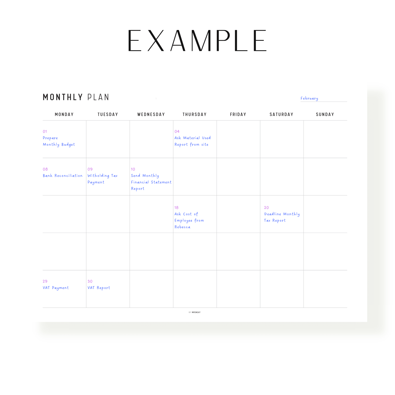 Landscape Monthly Planner Template – mrsneat