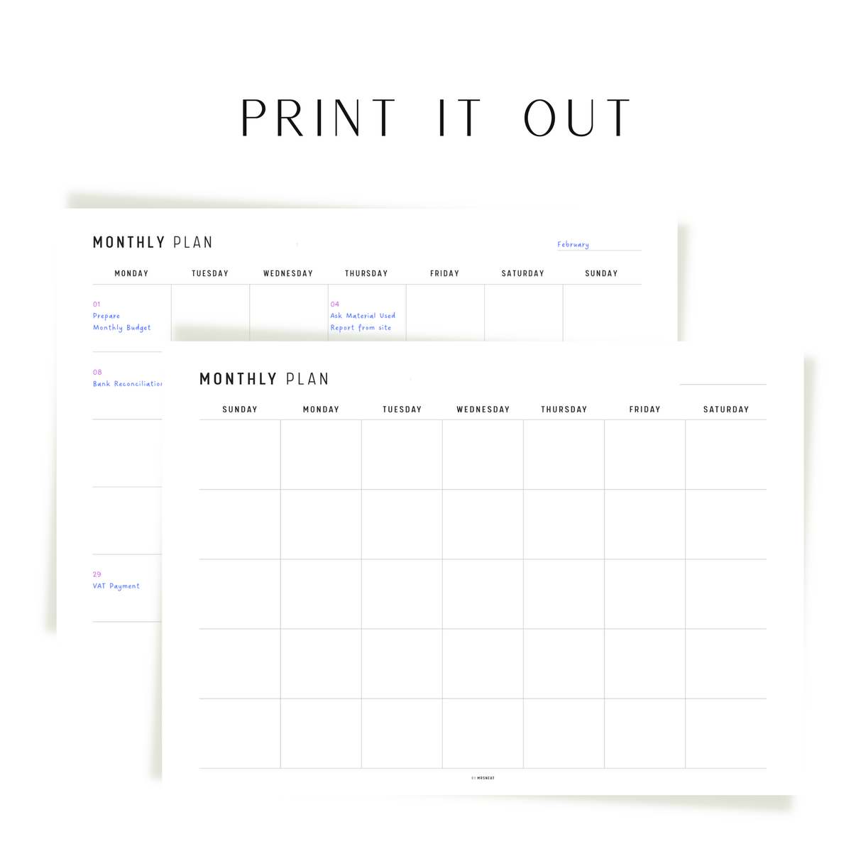 Landscape Monthly Planner Template - M211 – mrsneat