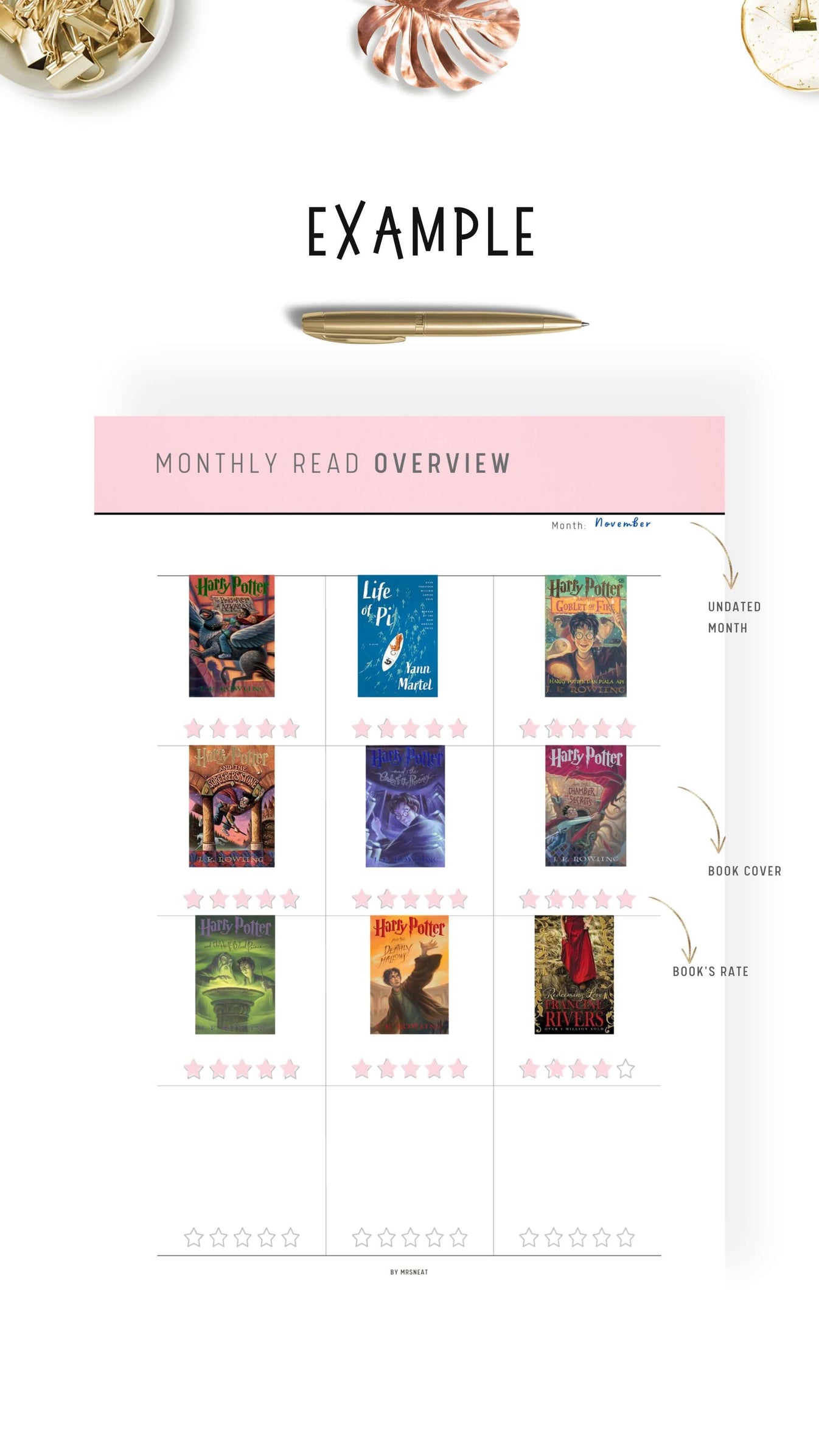 Monthly Reading Overview Template Printable PDF - M294 – mrsneat