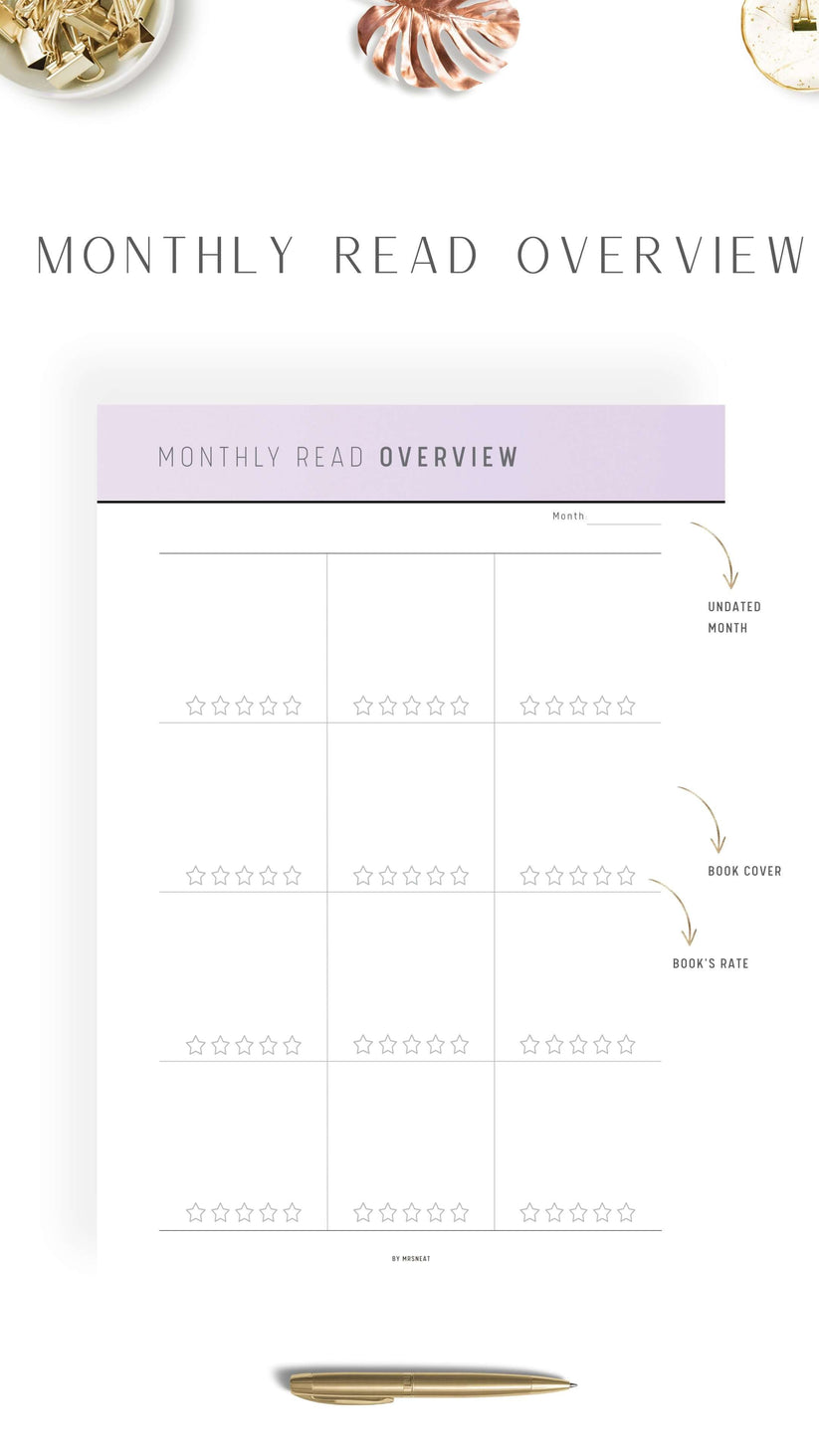 Monthly Reading Overview Template Printable PDF - M294 – mrsneat