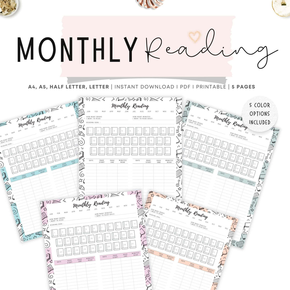 Monthly Reading Tracker Template Printable - M426 – mrsneat